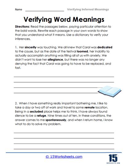 Verifying Inferred Meanings Worksheets 15