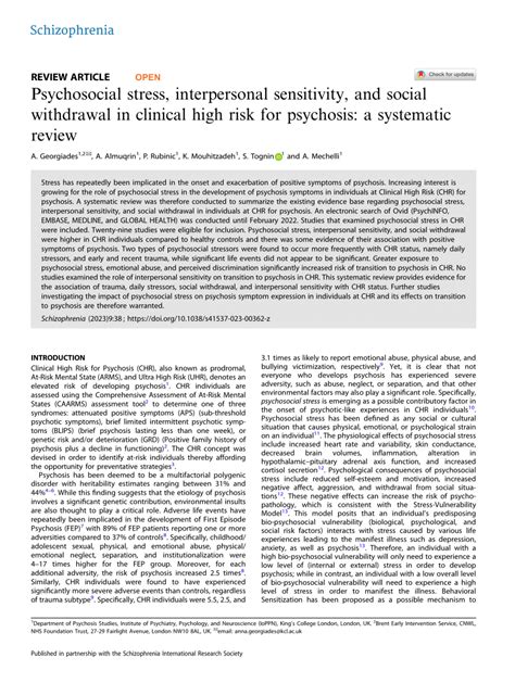 Pdf Psychosocial Stress Interpersonal Sensitivity And Social Withdrawal In Clinical High