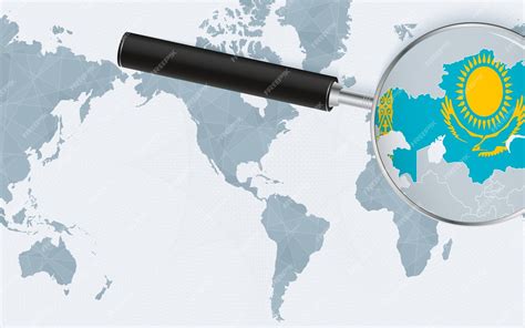미국 중심의 카자흐스탄 확대지도 세계지도 카자흐스탄의 확대지도 및 국기 프리미엄 벡터