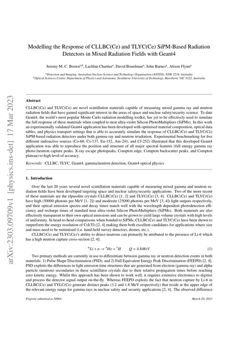 Pdf Modelling The Response Of Cllbc Ce And Tlyc Ce Sipm Based Radiation Detectors In Mixed