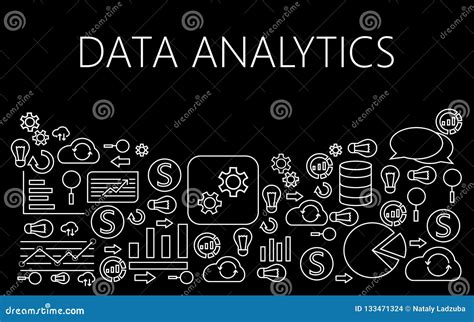 Data Analytics Icons On Black Background Vector Mockup Stock Vector