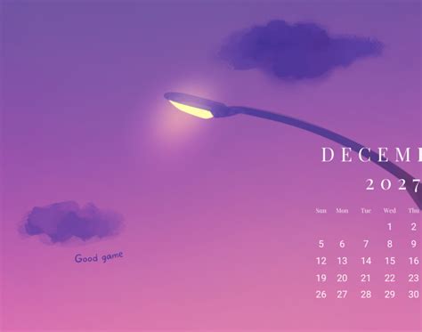 December 2027 Desktop Calendar Wallpaper