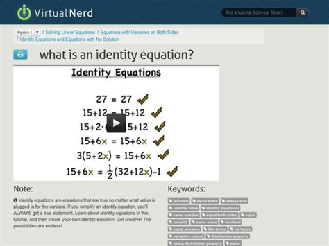 What Is An Identity Equation Instructional Video For 6th 9th Grade