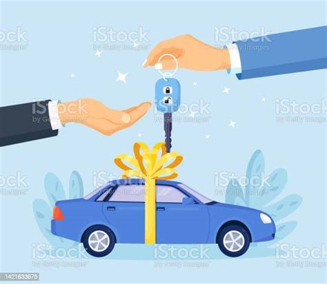 새 차 또는 중고차를 구입하거나 대여할 수 있습니다 구매자에게 열쇠를 주는 자동 딜러 차량 대여 판매 또는 임대 개념 남자에 대한 스톡 벡터 아트 및 기타 이미지 Istock