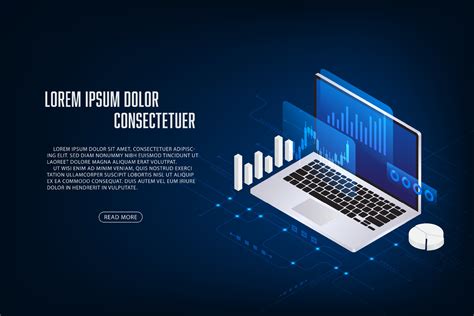 Vector Isometric Labtop With Stock Chart Concept Technology Abstract
