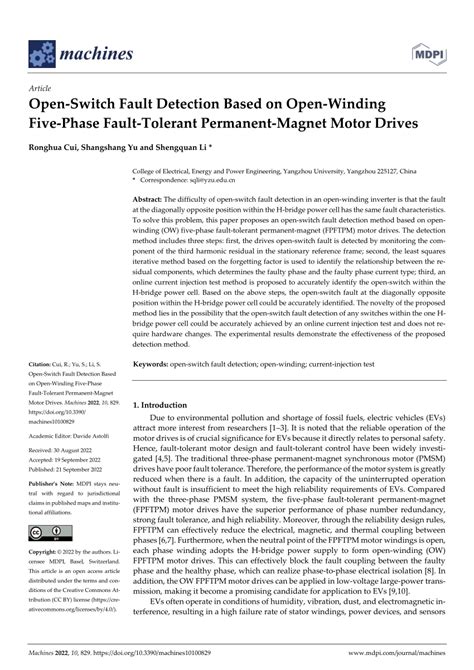 Pdf Open Switch Fault Detection Based On Open Winding Five Phase