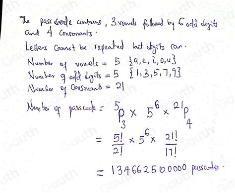 solved a passcode contains 3 vowels followed by 6 odd digits and 4