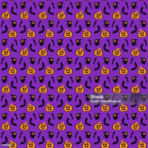 할로윈 디자인을위한 완벽한 벡터 패턴 할로윈 상징 호박 박쥐 및 만화 스타일의 죽음 벡터 일러스트 레이 션 10월에 대한 스톡 벡터 아트 및 기타 이미지 Istock