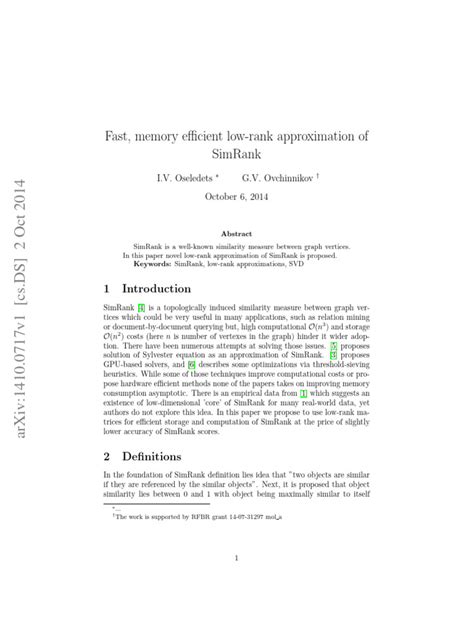 Fast Memory Efficient Low Rank Approximation Of Simrank Pdf Matrix Mathematics