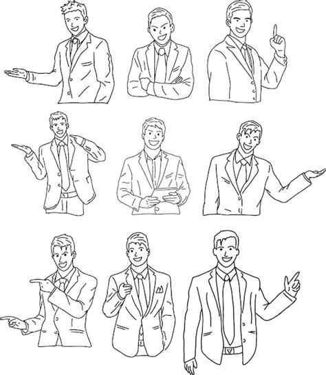 Un Hombre De Traje Apunta A La Izquierda Y La Mano Derecha Apunta A La Derecha Vector Premium