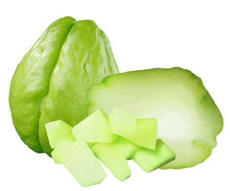 Isolated Chayote With Small Pieces Cut In Front Ideal Image To Express Delicious Tasty Or