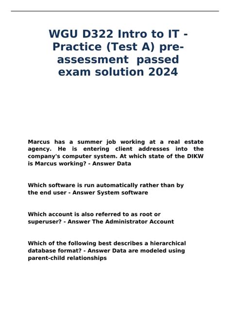WGU D322 Intro To IT Practice Test A Pre Assessment Passed Exam Solution 2024 Introduction