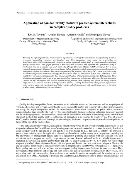 Pdf Application Of Non Conformity Matrix To Predict System Interactions In Complex Quality