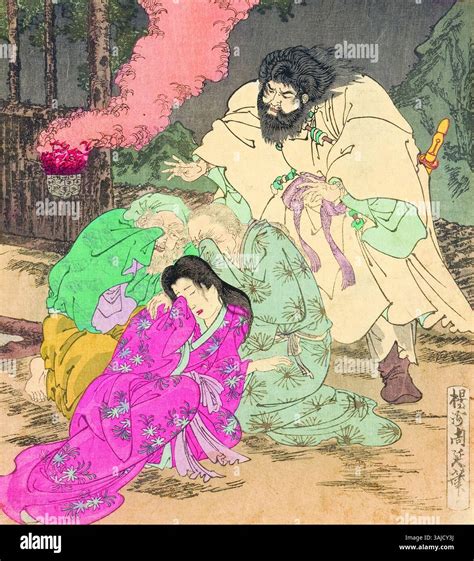 Toyohara Chikanobus Woodblock Print Susanoo Rescues Kushinada Hime