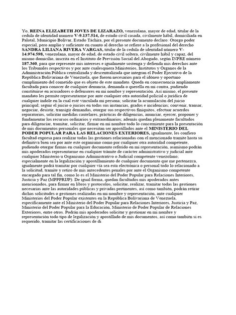 Poder De Representación Judicial Modelo Pdf Ministerio