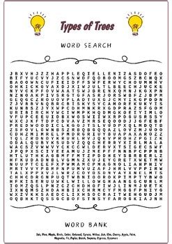 Types Of Trees Word Search Challenge Worksheet By PixelProse Haven
