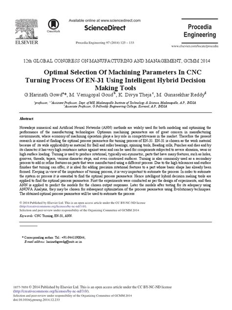 optimal selection of machining parameters in cnc turning process of en 31 using intelligent