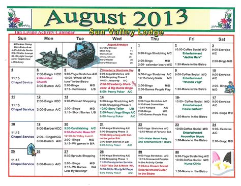 Senior Living Activity Calendar