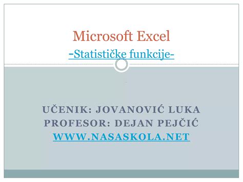 R MS Excel Osnovne statističke funkcije u Excel u Luka Jovanović PPTX