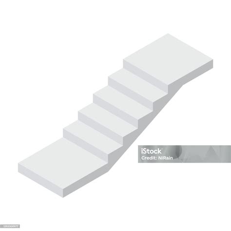 흰색 배경에 격리 된 벡터 일러스트 콘크리트 계단 등각보기에서 계단 아이콘의 산업 비행 플랫 스타일로 레일없이 등대 성 계단 건축 자재 만화 3d 0명에 대한 스톡 벡터