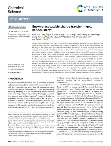 Pdf Enzyme Activatable Charge Transfer In Gold Nanoclusters