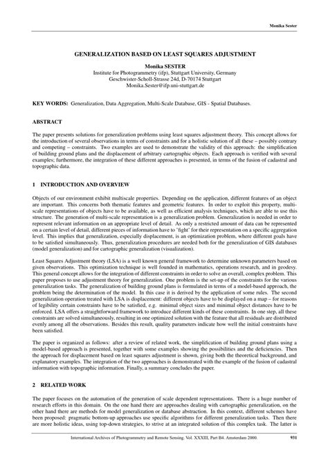 Pdf Generalization Based On Least Squares Adjustment