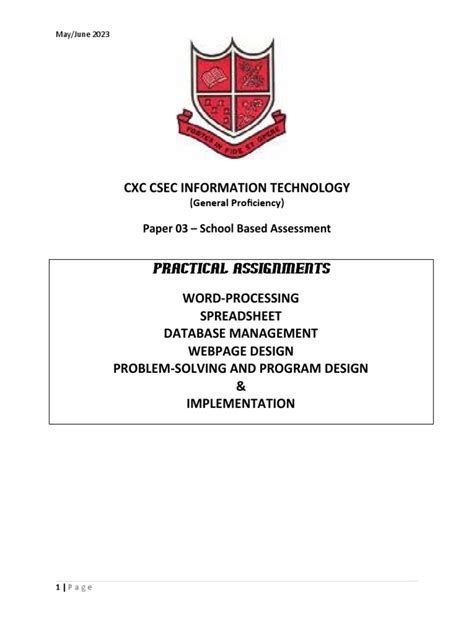 Instructions Cxc Csec Information Technology Sba 2023 Pdf Worksheet Loans