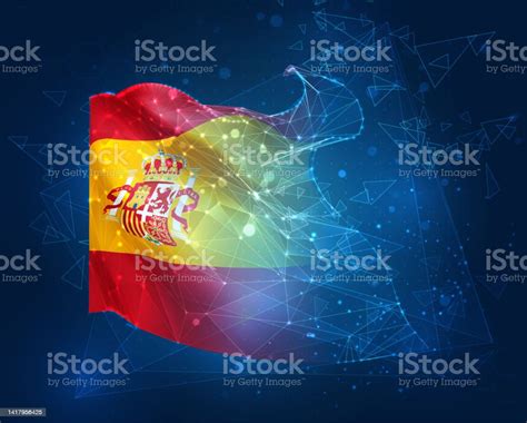스페인 벡터 플래그 파란색 배경에 삼각형 다각형에서 가상 추상 3d 개체 0명에 대한 스톡 벡터 아트 및 기타 이미지 0명