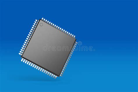Microprocessor With Copy Space On Surface Isolated On Blue Background