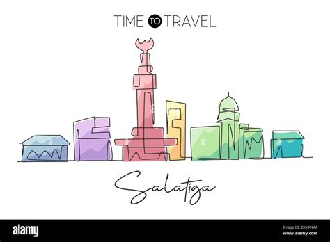 Single Continuous Line Drawing Of Salatiga City Skyline Central Java
