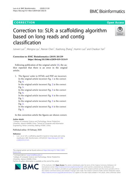 Pdf Correction To Slr A Scaffolding Algorithm Based On Long Reads