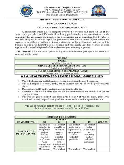 Performance Task 2 2nd Quarter 1 Enclona Pdf Physical Fitness Health Sciences