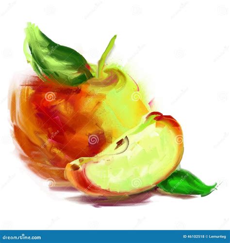 Drawing Apple With A Slice Stock Vector Illustration Of Doodle 46102518