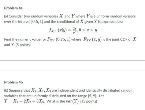 Solved Problem 4a A Consider Two Random Variables X And Y
