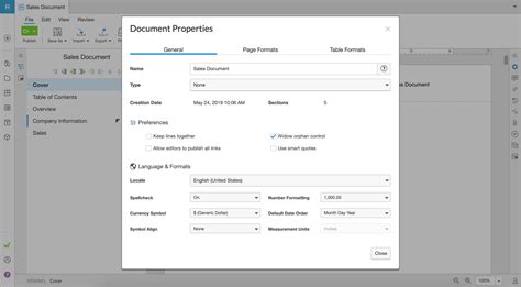 Document And Section Properties Support Center