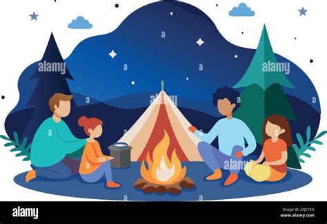 People Camping Under The Night Sky Stock Vector Image And Art Alamy