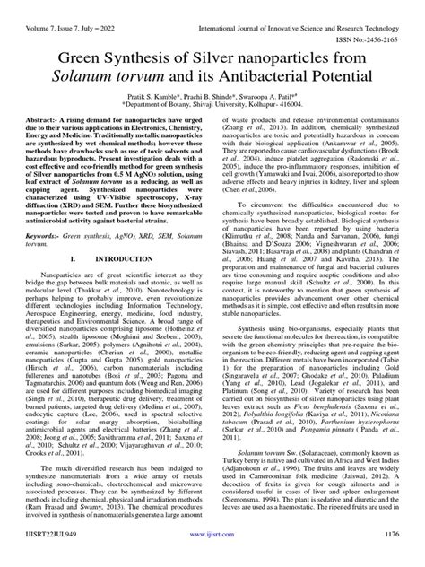Green Synthesis Of Silver Nanoparticles From Solanum Torvum And Its Antibacterial Potential