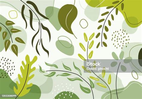 손으로 그린 유기 모양 녹색 천연 잎 꽃 라인 아트 패턴 장식 요소 0명에 대한 스톡 벡터 아트 및 기타 이미지 0명 꽃 식물 녹색 Istock