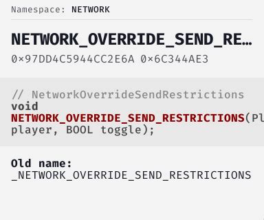 NetworkOverrideSendRestrictions FiveM Natives Cfx Re Docs