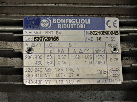 0 5hp Bonfiglioli Motor 71 1800rpm 3ph 230 460v Bn71b4 Gpm Surplus