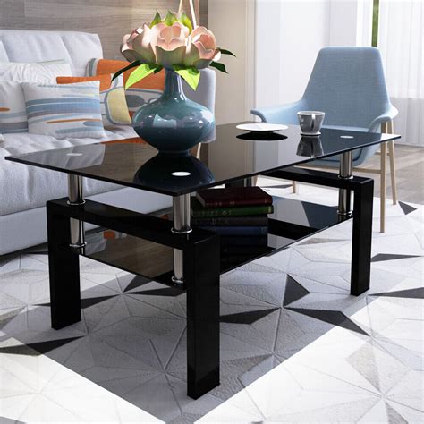 39 Black Glass Coffee Table Modern Side Center Ubuy India