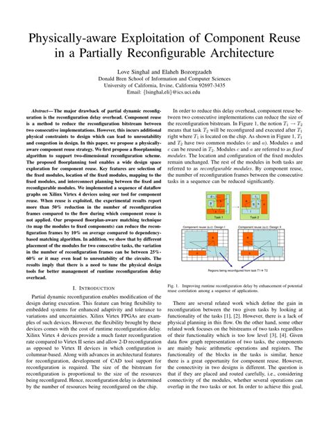 Pdf Physically Aware Exploitation Of Component Reuse In A Partially Reconfigurable Architecture