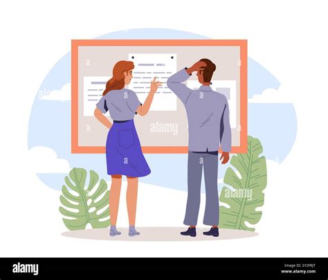 People With Scrum Board Man And Woman Near Board With Tasks Time Management And Organization