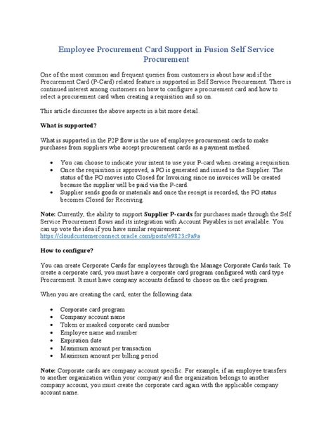 How To Configure And Use Procurement Card P Cards In Fusion Self Service Procurement Pdf