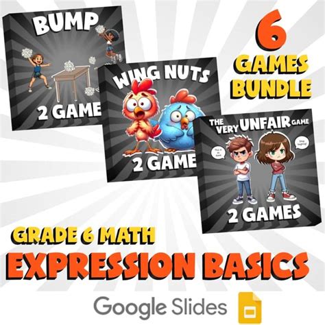 6 No Prep Math Games Bundle E Expression Basics Grade 6 Review Activity