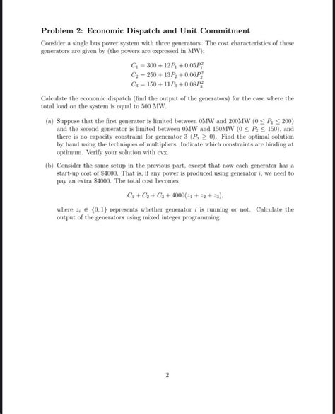 Solved Problem 2 Economic Dispatch And Unit Commitment