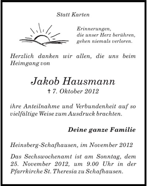 Traueranzeigen Von Jakob Hausmann Aachen Gedenkt