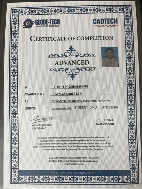 successfully completed the python programming which would enhances my… sowmya shree m k