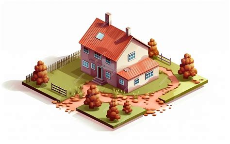 Premium Ai Image Isometric Farmhouse Model With Land Isolation