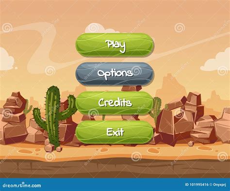vector cartoon style wavy enabled and disabled buttons with text for game design on orange rocks